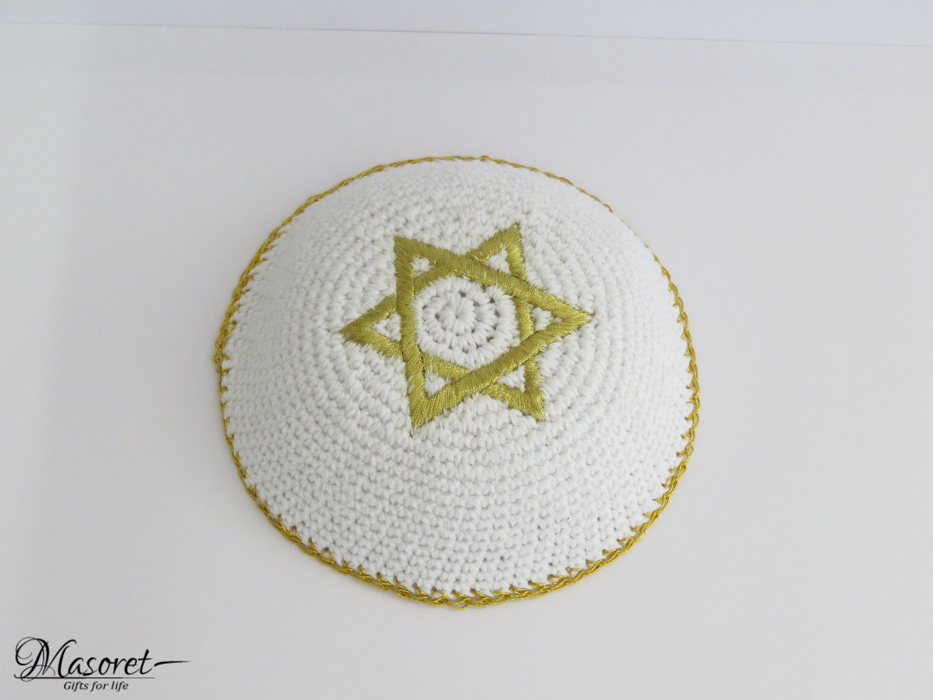White 17cm Jewish Kippah Yamaka Magen David Embroidery - Etsy UK