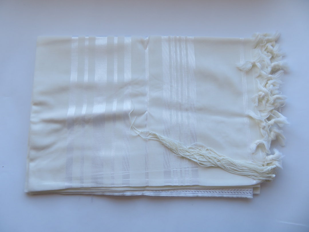Jewish Tallit Shawl White Stripes Rachelim Wool for Bar Mitzvah ...