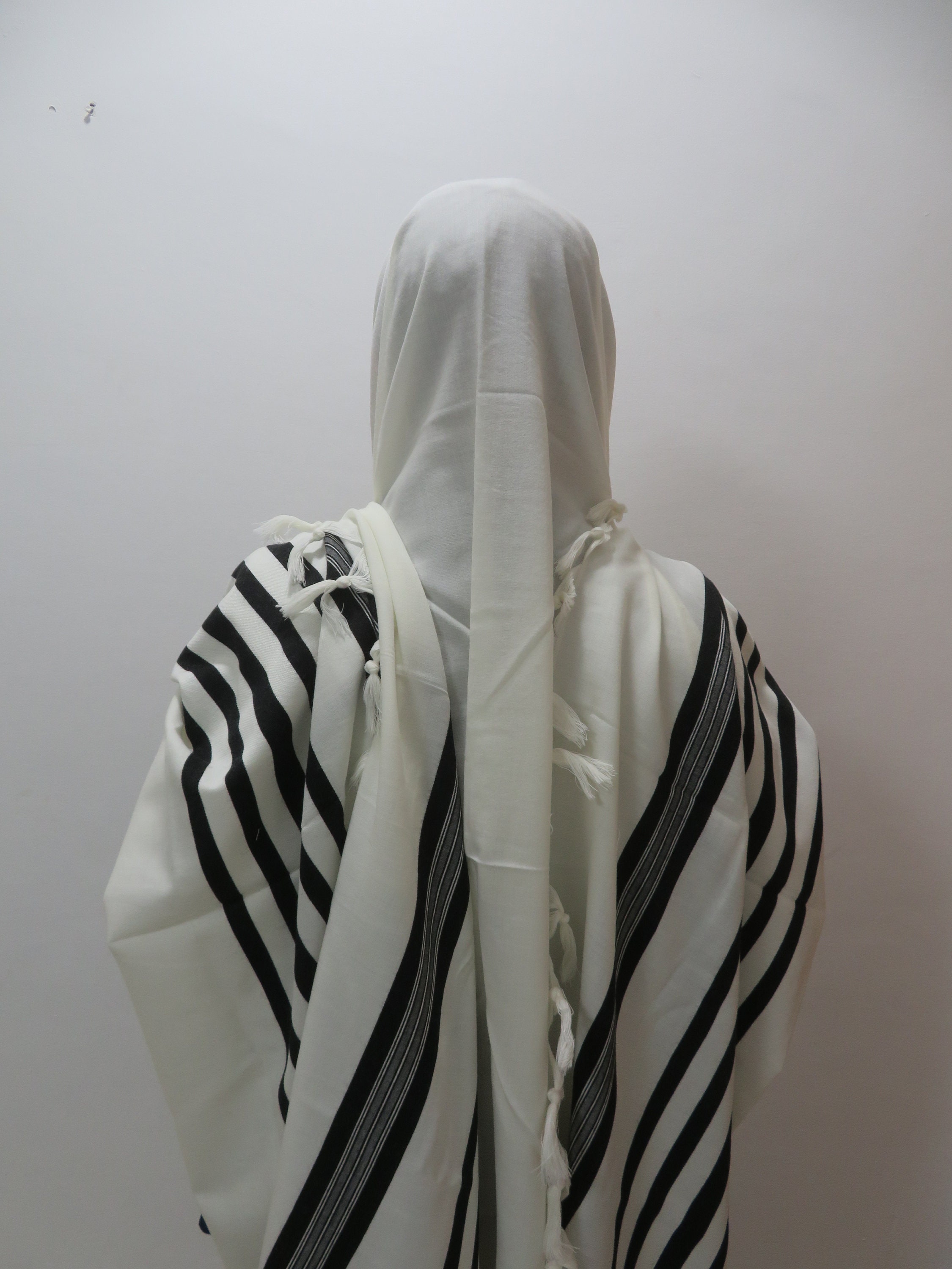 Jewish Tallit Shawl Black Stripes Rachelim Wool for Bar Mitzvah ...