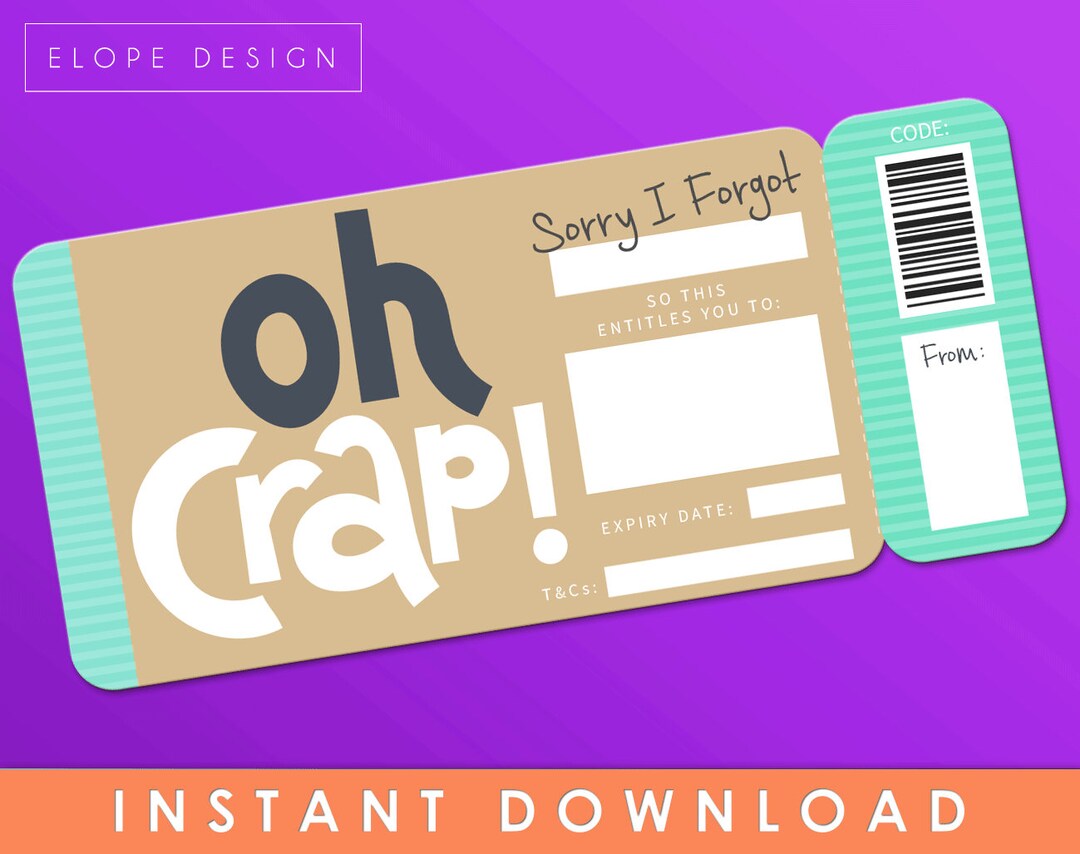Oh Crap Sorry I Forgot unisex Gift Voucher Gift Coupon - Etsy