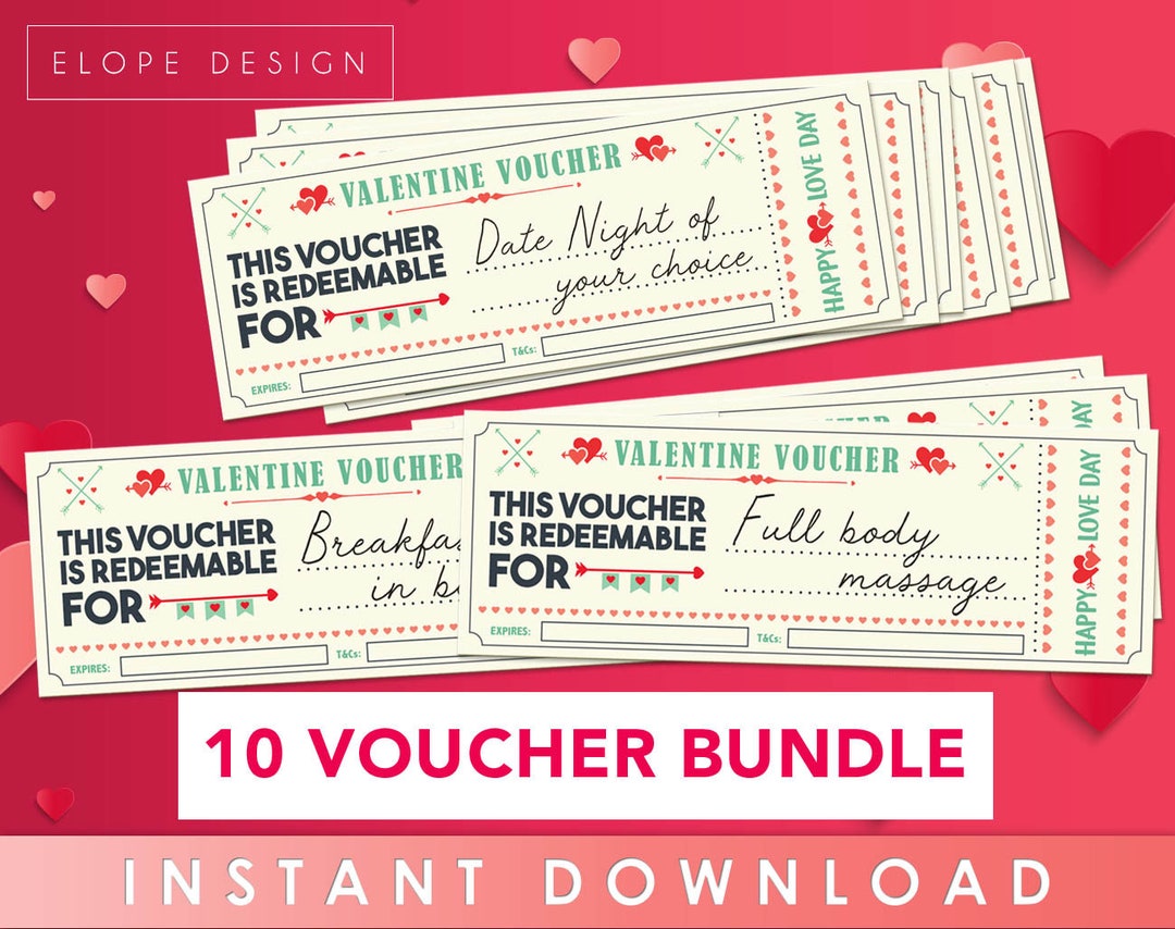Valentine Voucher - 10 Voucher Bundle - Valentine's Day Gift- Present ...