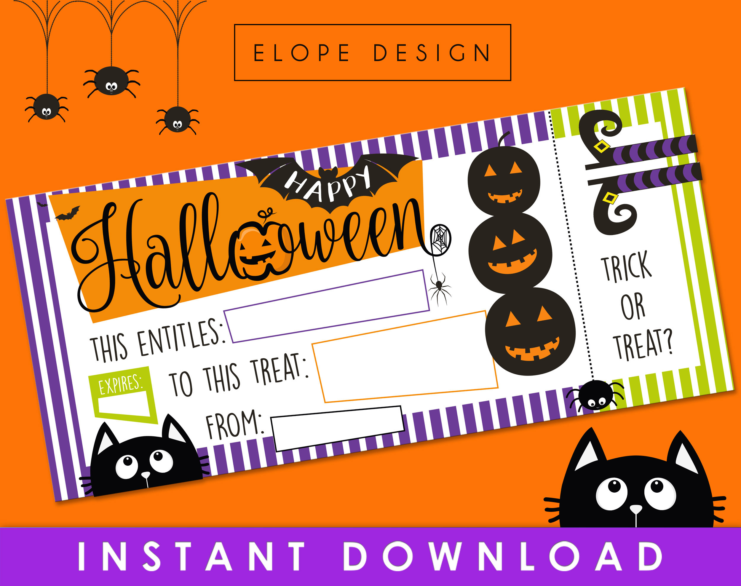 Halloween Gift Voucher Gift Coupon Blank Coupon Stripe | Etsy