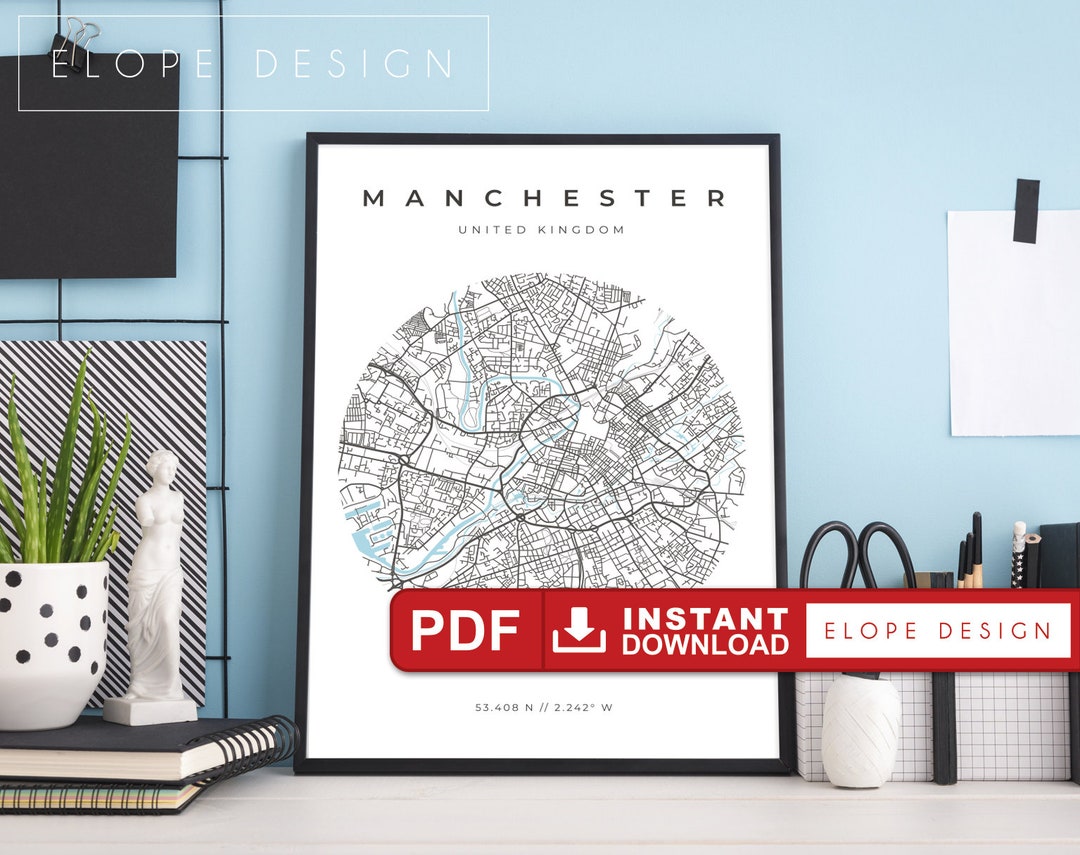 Manchester | Map | Home Print | Living Room | Office Decor | Bedroom ...