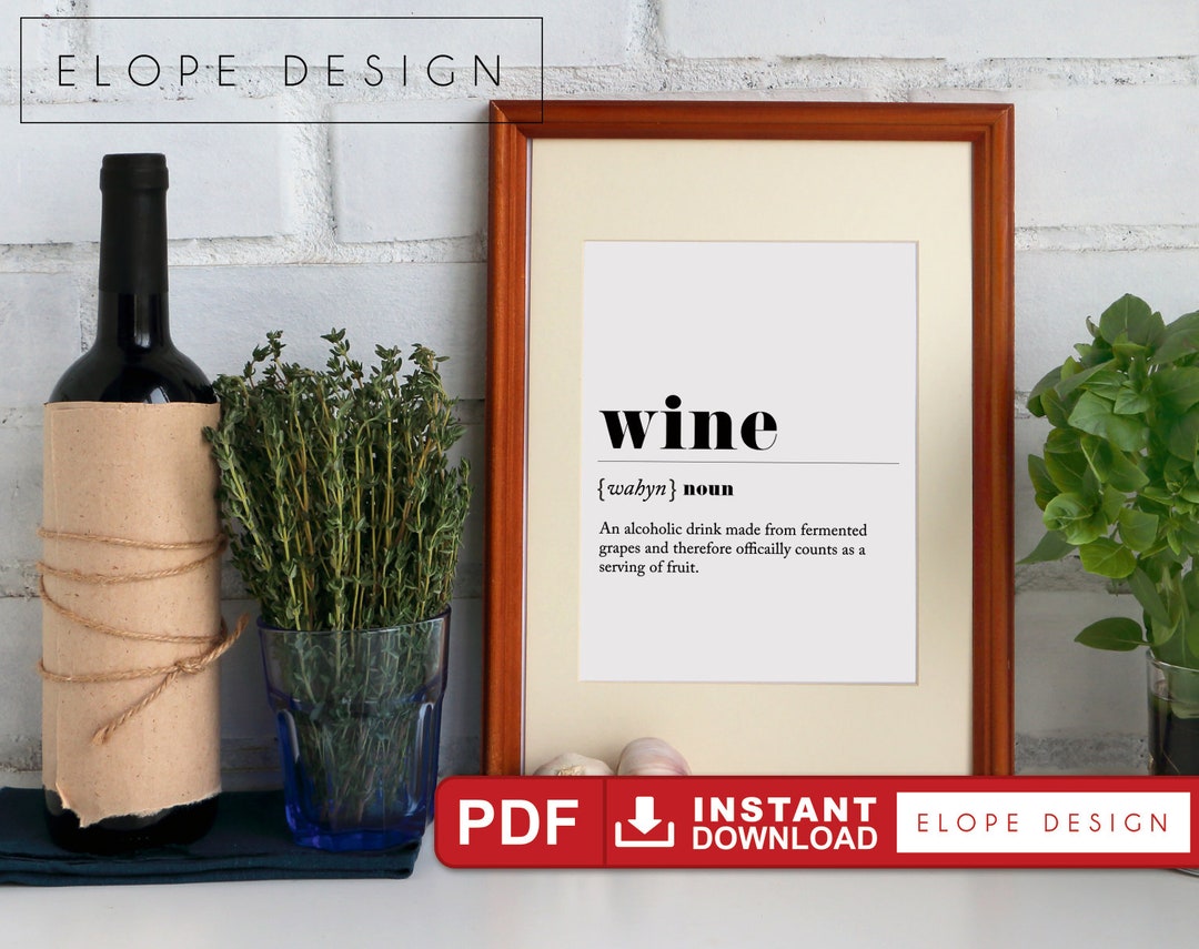 Wine Definition Wall Art A3 Print Kitchen Quote Instant Download - Etsy