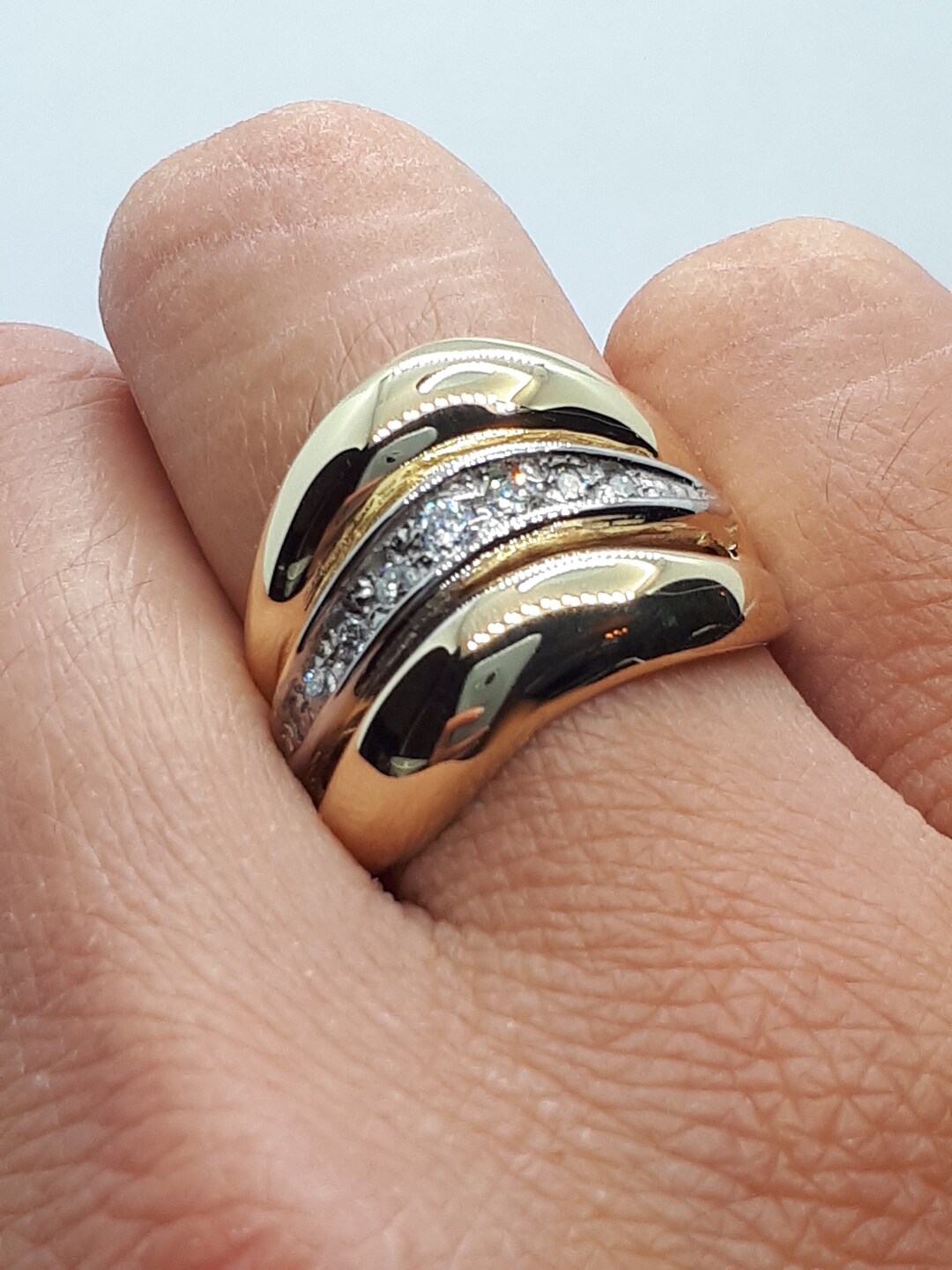 Triple Ring, 10k Yellow Gold Ring, Diamond Ring, Free Shipping, Triple ...