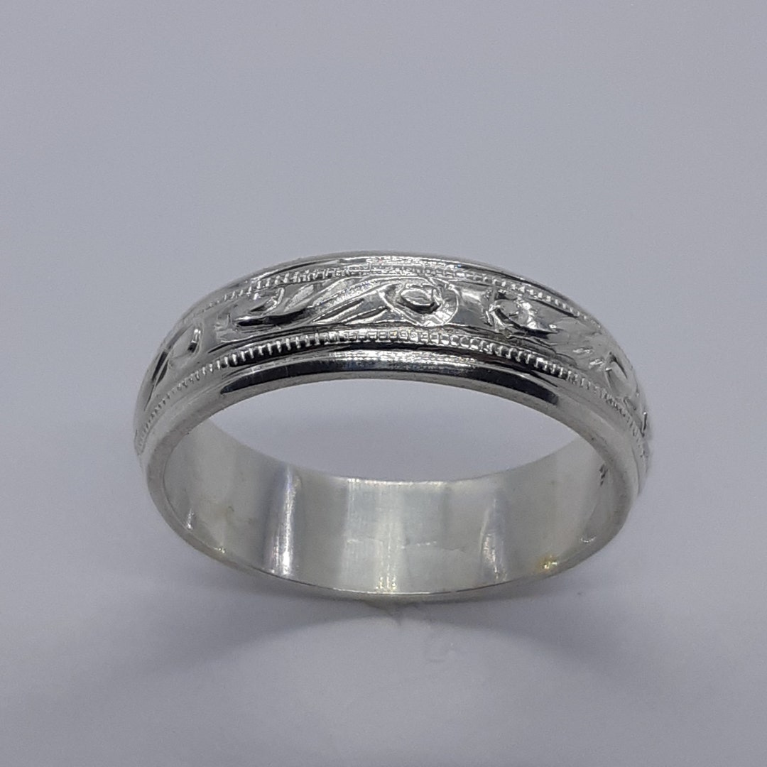 Silver Band, Hand Engraved Band, Engraved Silver Band, Unisex Silver ...