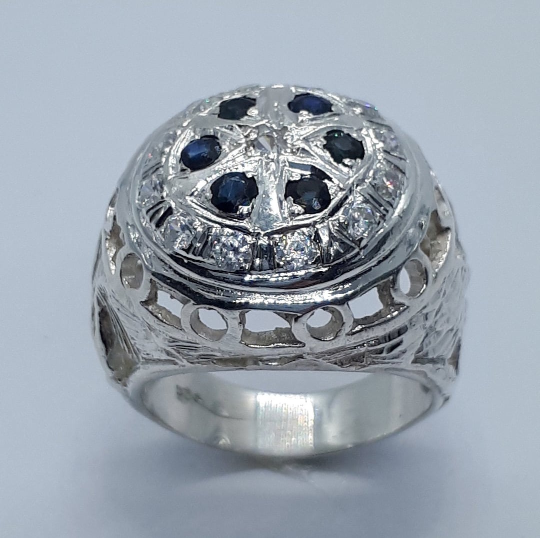 Anillos de Zafiro, Anillo de Plata de Zafiro, Anillo de Zircón Cúbico para Hombre, Anillo ...