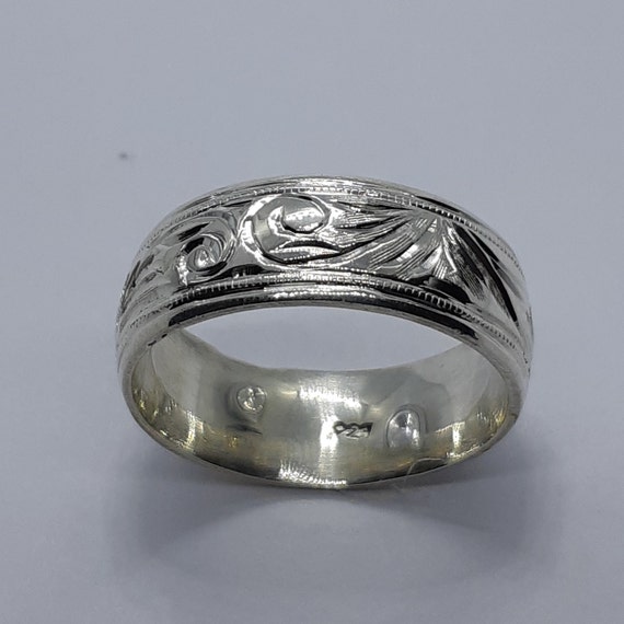 Silver Band Hand Engraved Band Engraved Silver Band Unisex | Etsy