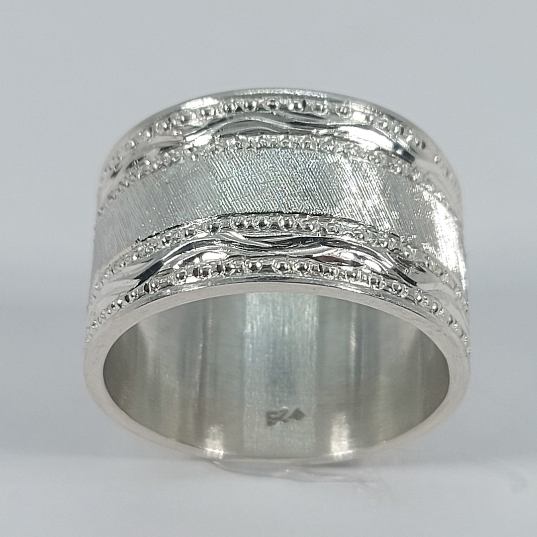 Silver Band, Hand Engraved Band, Hammer Ring, Unisex Silver Band, Band ...