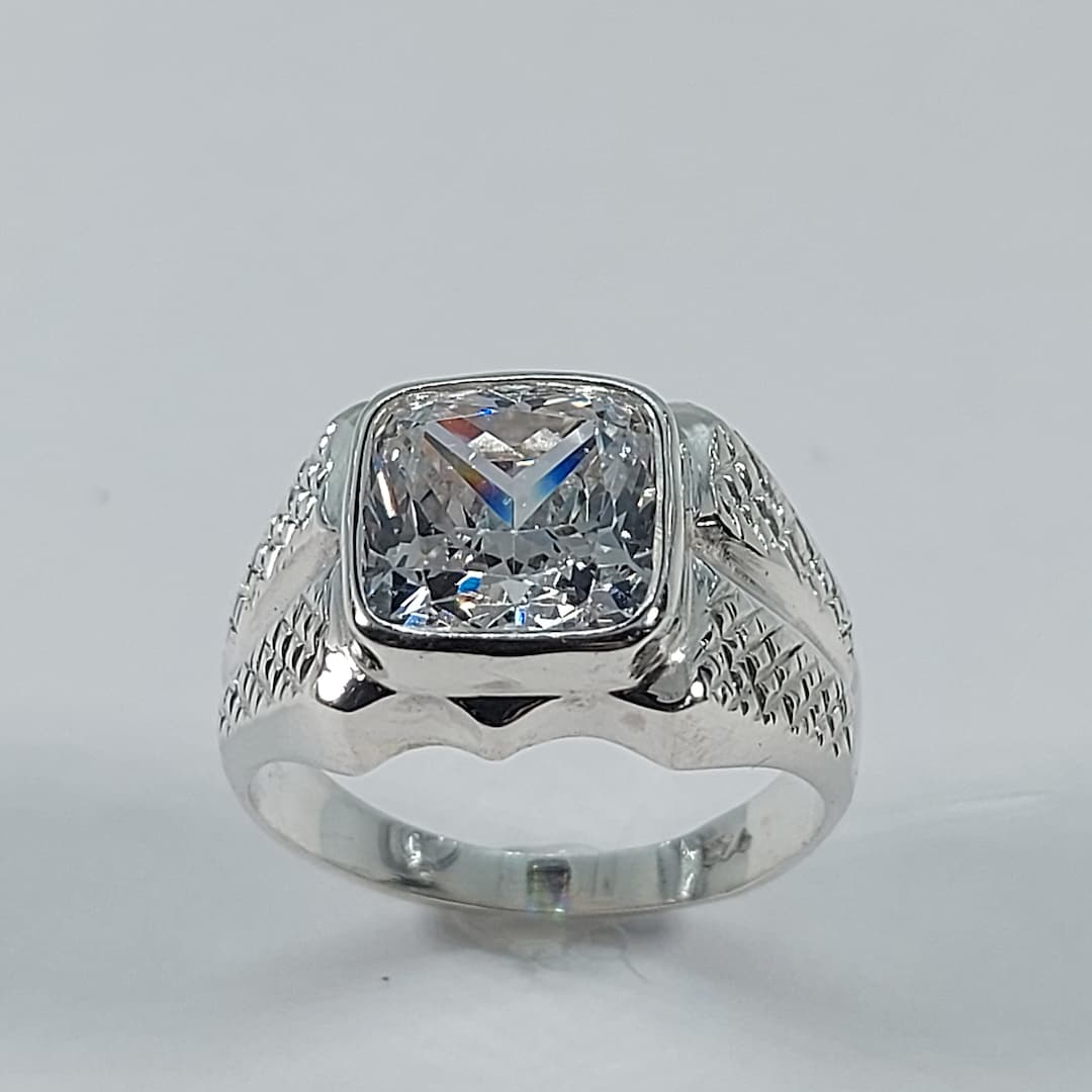 Sterling Silver Men's Ring: White Radian Cut Zirconia - Etsy