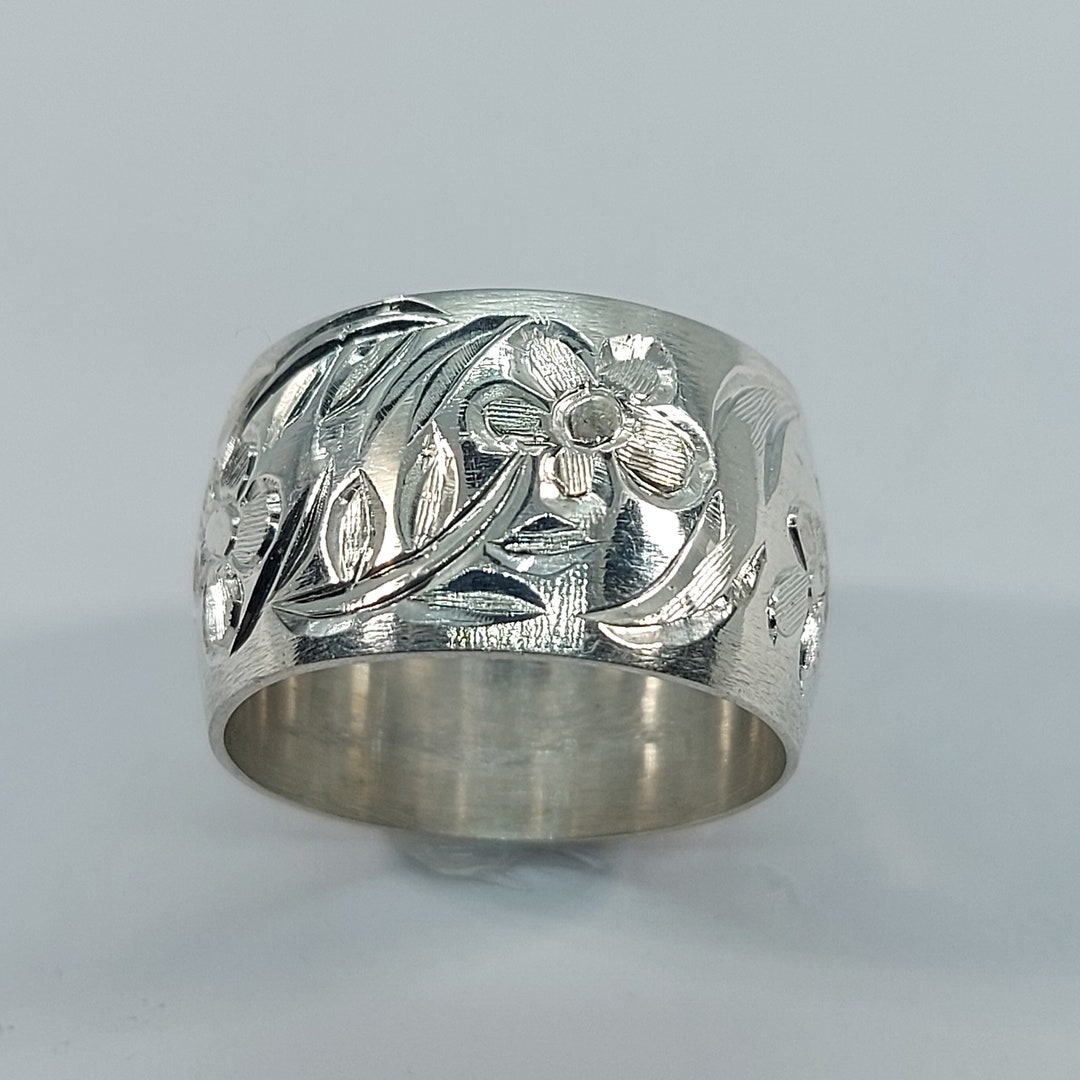 Silver Band, Hand Engraved Band, Engraved Silver Band, Unisex Silver ...