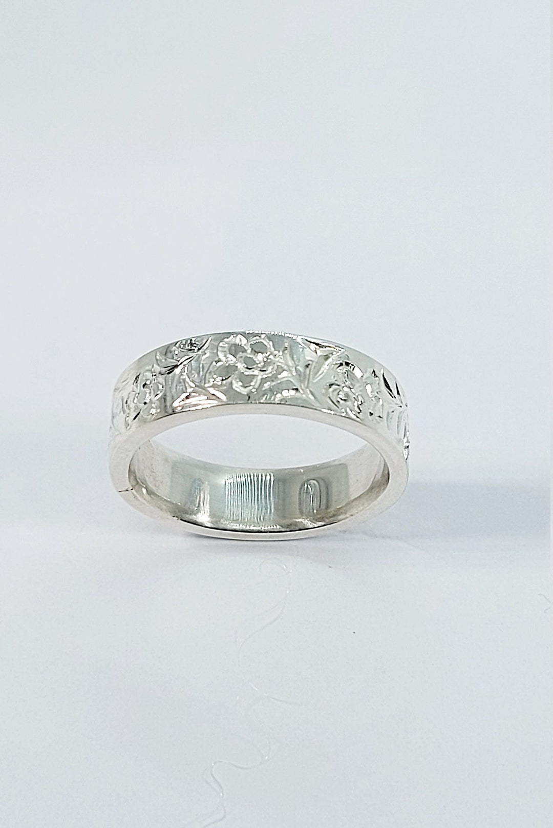 Silver Band, Hand Engraved Band, Engraved Silver Band, Unisex Silver ...
