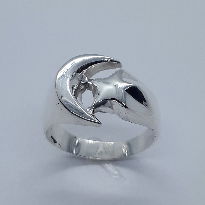 925 Sterling Silver Star Moon Ring, Handmade Size 6 - Etsy