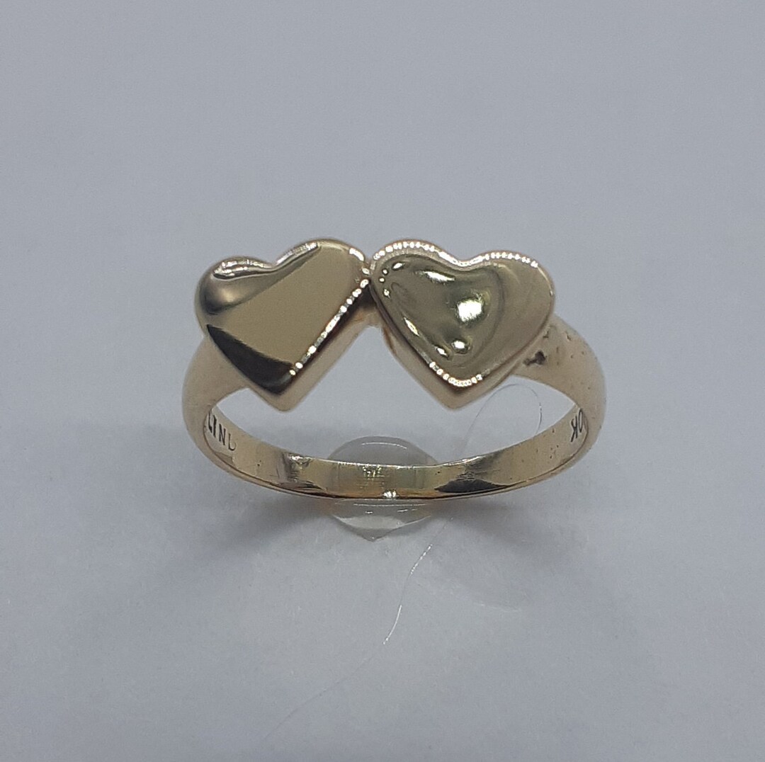 10k Yellow Gold Double Heart Signet Ring, Personalized Initials - Etsy
