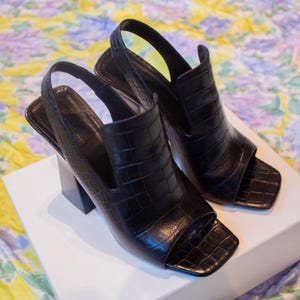 Céline Paris by Phoebe Philo Black Croc-embossed Leather Open Squared ...