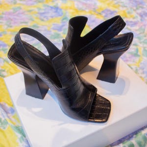 Céline Paris by Phoebe Philo Black Croc-embossed Leather Open Squared ...