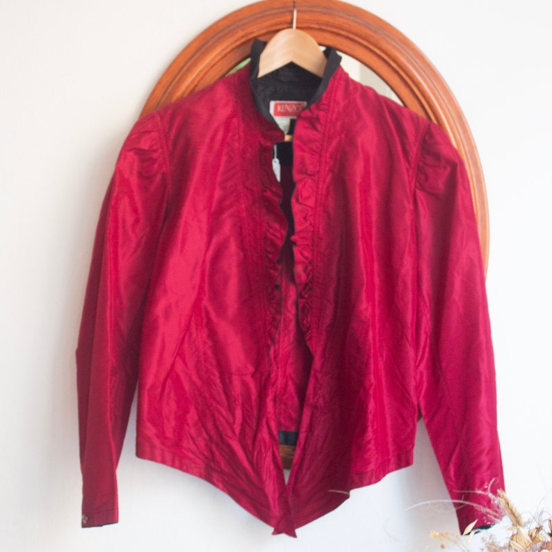 Kenzo by Kenzo Takada Early 80s Burgundy and Black Silk Ruffle Collar ...