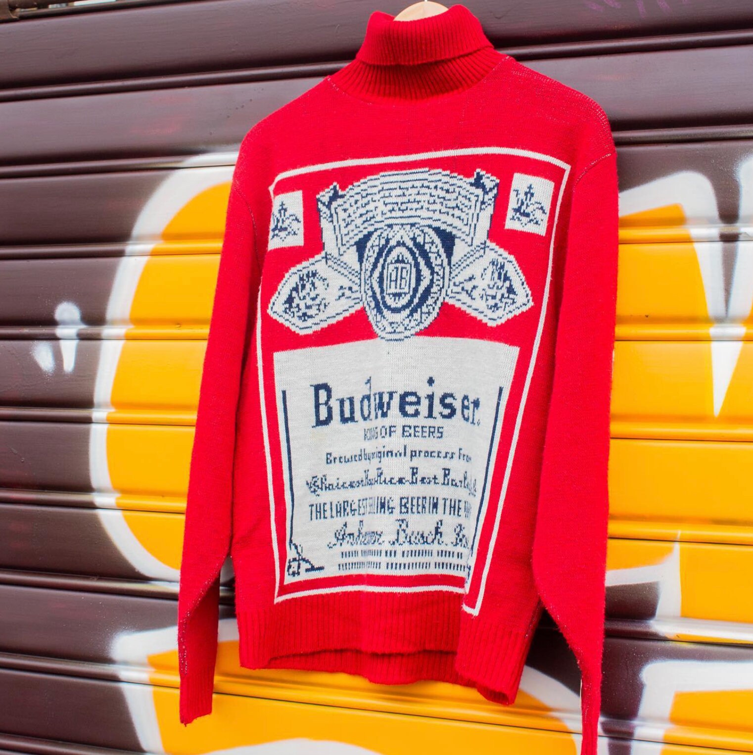 1970's the Budweiser Sweater Rare Collectible Red, White and 1970's the Budweiser Sweater Rare Collectible Red, White and