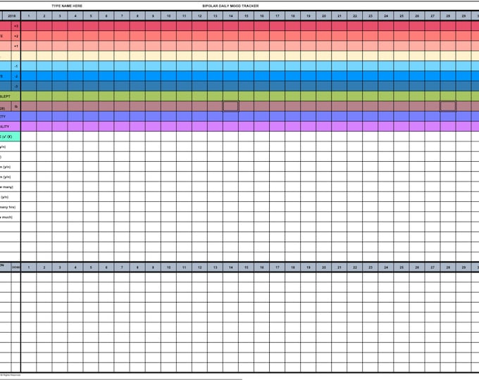 Bipolar Mood Chart - Printable PDF File - Etsy Canada
