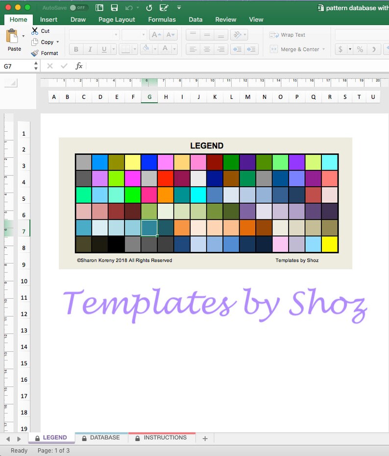 Pattern Database With Auto Colour Fill Excel Xlsx File - Etsy