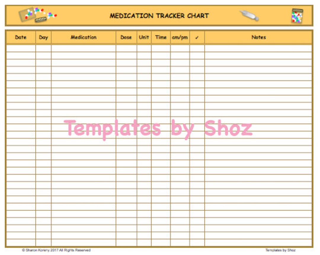 Medication Tracker Chart Printable PDF File - Etsy Canada