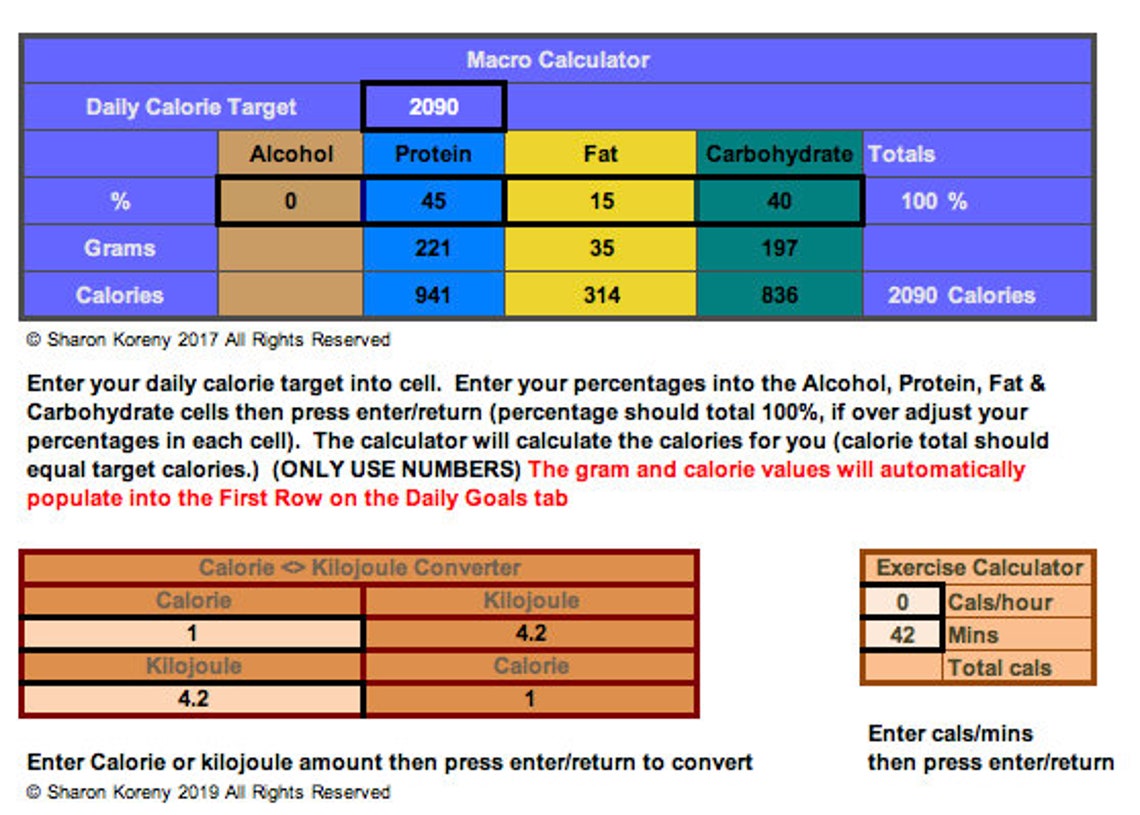 Macro Diet Tracker Excel Xlsx File - Etsy