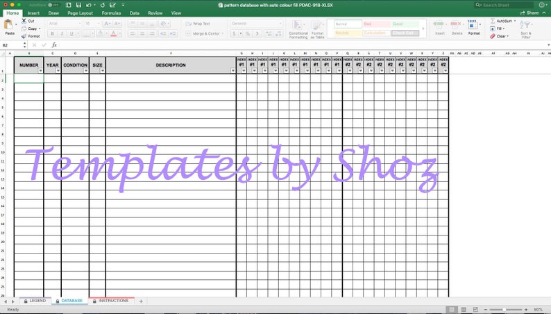 Pattern Database With Auto Colour Fill Excel Xlsx File - Etsy