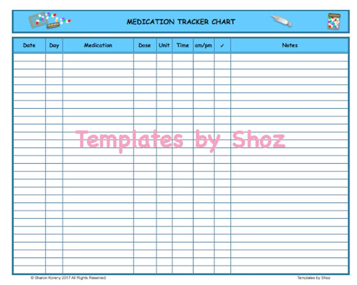 Medication Tracker Chart Printable PDF File - Etsy Canada