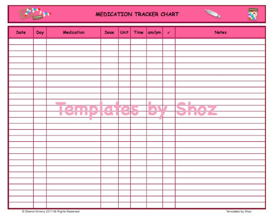 Medication Tracker Chart Printable PDF File - Etsy Canada