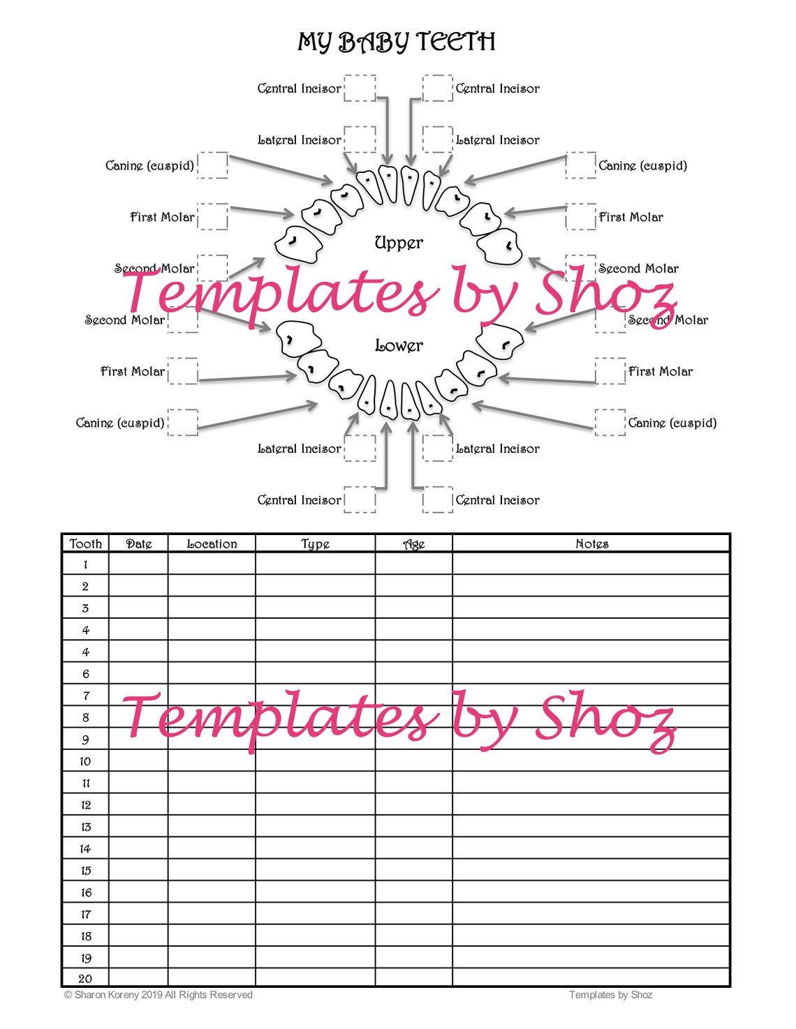 Printable Baby Teeth Chart - Etsy Canada