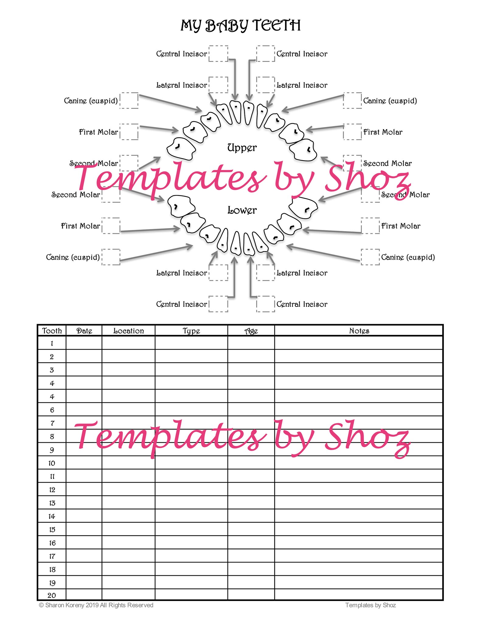 Printable Baby Teeth Chart - Etsy Canada