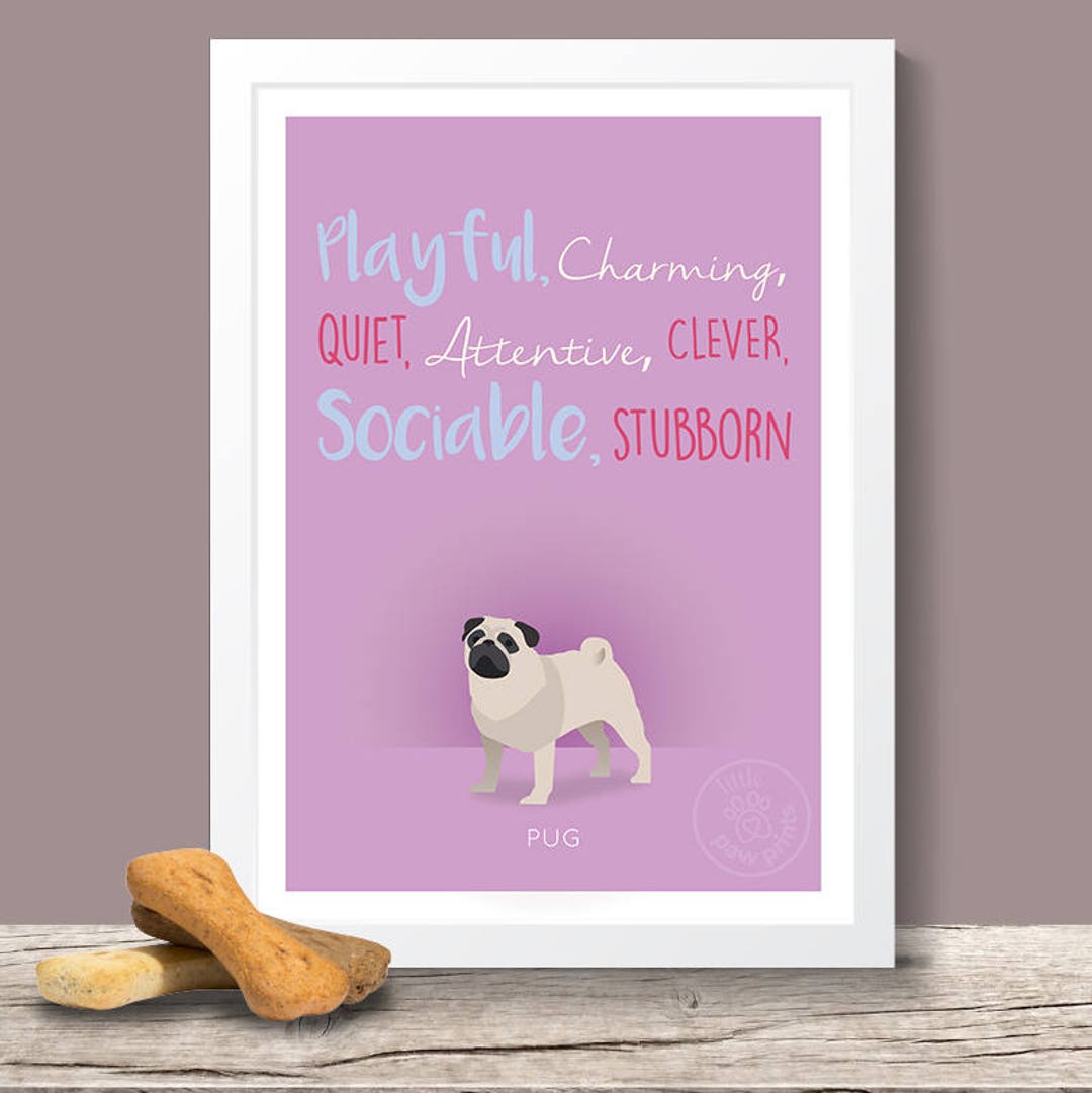 Pug Personality Trait Poster - Pug Lover Gift, Pug Poster, Pug Print ...