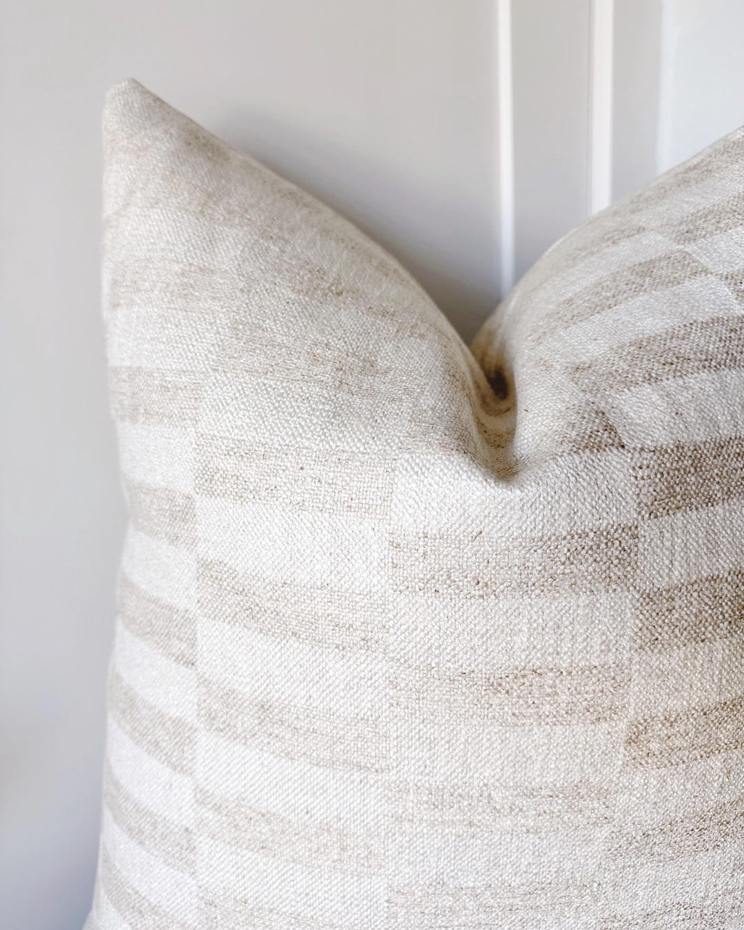 Checked Linen Blend Pillow Cover: Neutral Beige Decor - Etsy