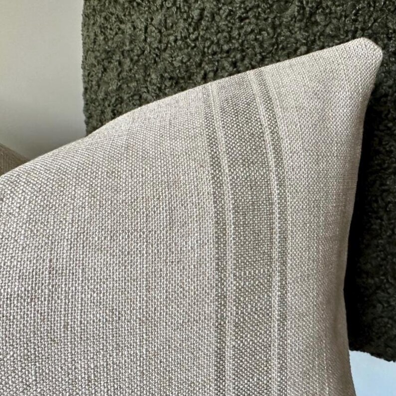 Striped Grainsack Look Throw Pillow Cover: Gray Green Linen Texture - Etsy