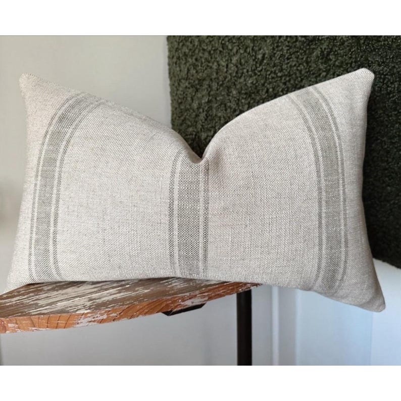 Striped Grainsack Look Throw Pillow Cover: Gray Green Linen Texture - Etsy