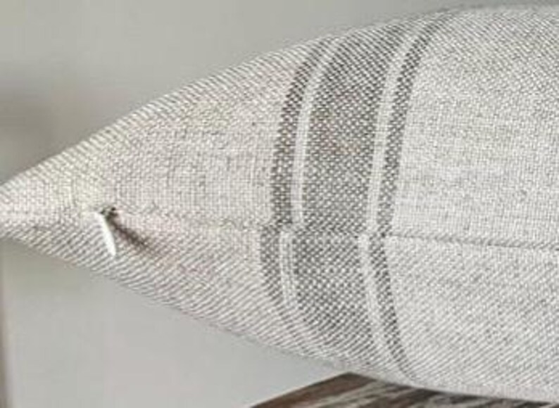 Striped Grainsack Look Throw Pillow Cover: Gray Green Linen Texture - Etsy
