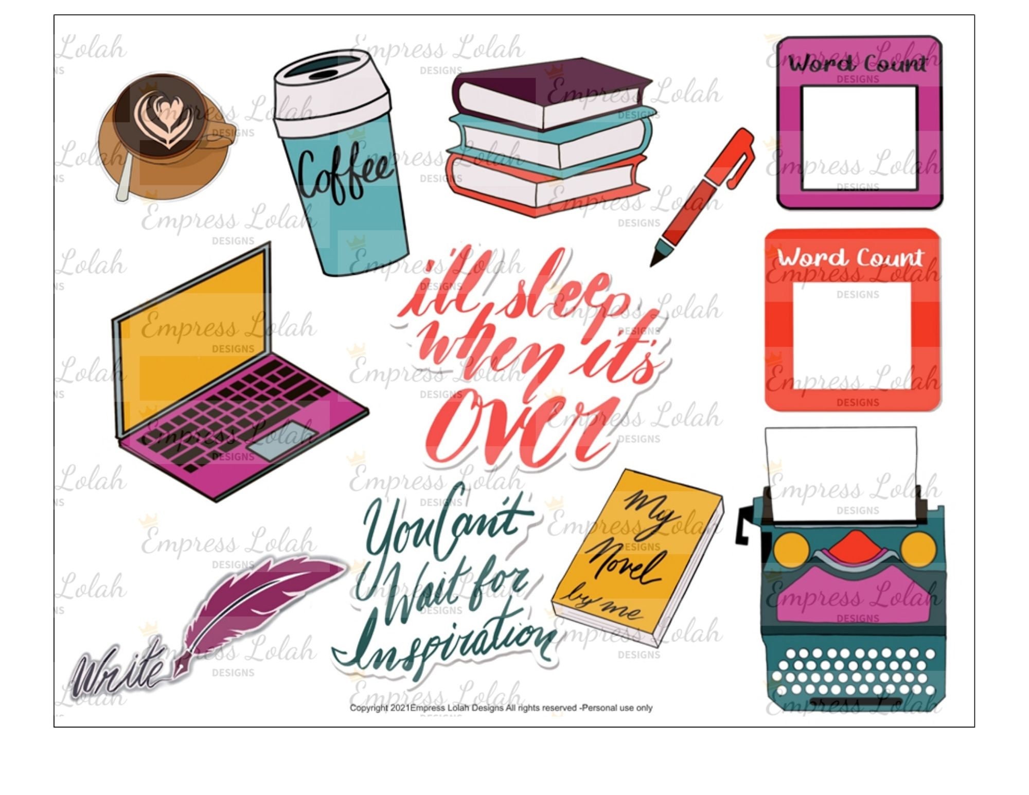 Writing Digital Planner Digital Stickers for Goodnotes- Nanowrimo ...