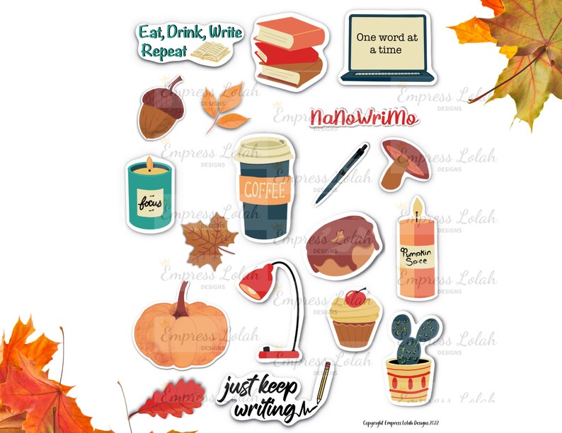 Writing Digital Planner Digital Stickers for Goodnotes- Nanowrimo Fall ...