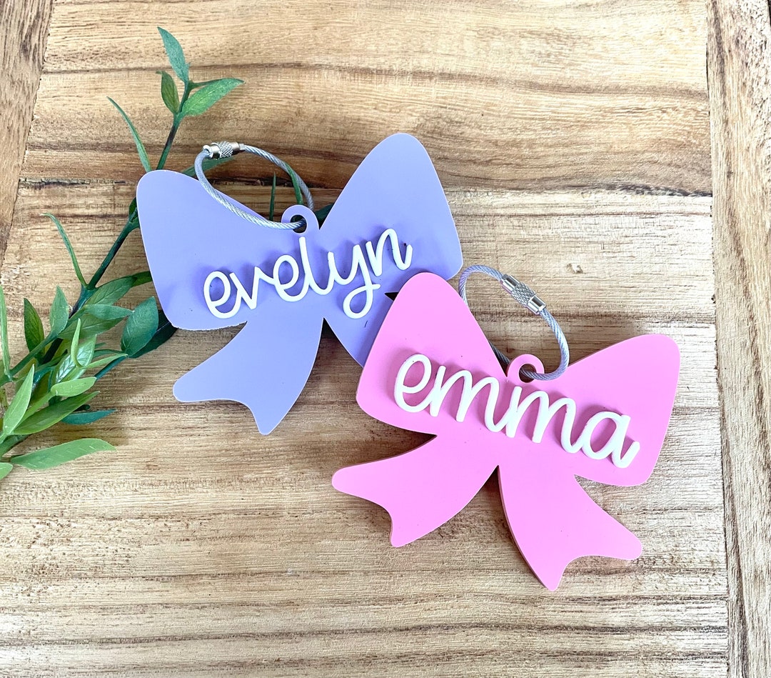 Bow Bag Tag, Personalized Bow Bag Tag, Custom Backpack Tag, Acrylic 3D ...