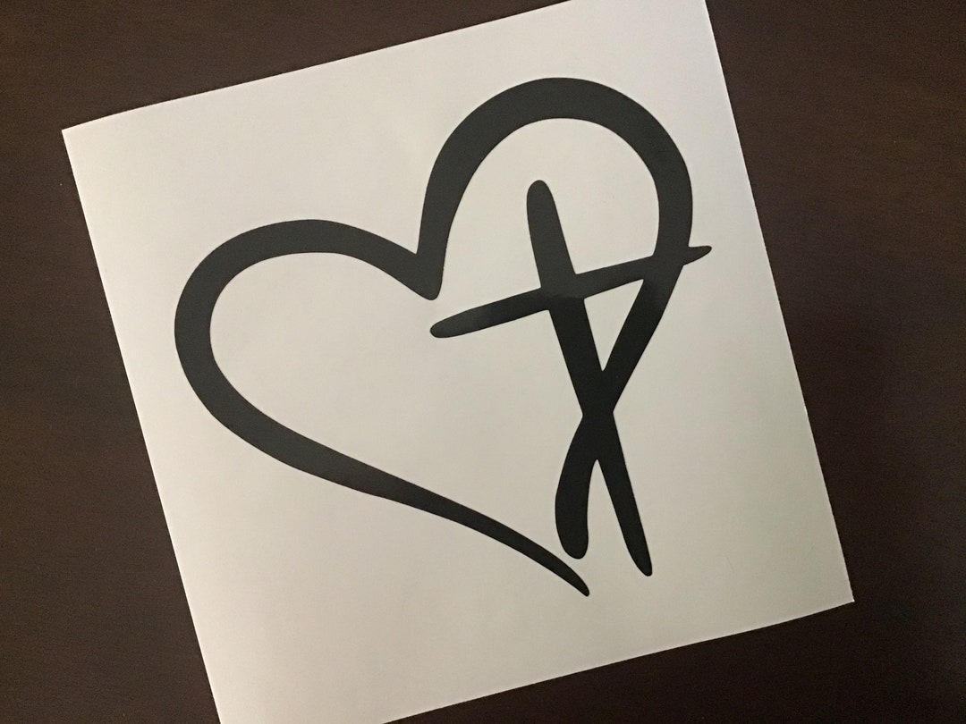 Cross Heart Christian Decal, Heart With Cross Decal Sticker, Religious ...