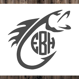 Fishing Decal, Fish Hook Monogram Decal, Male Decal, Fishing Monogram ...