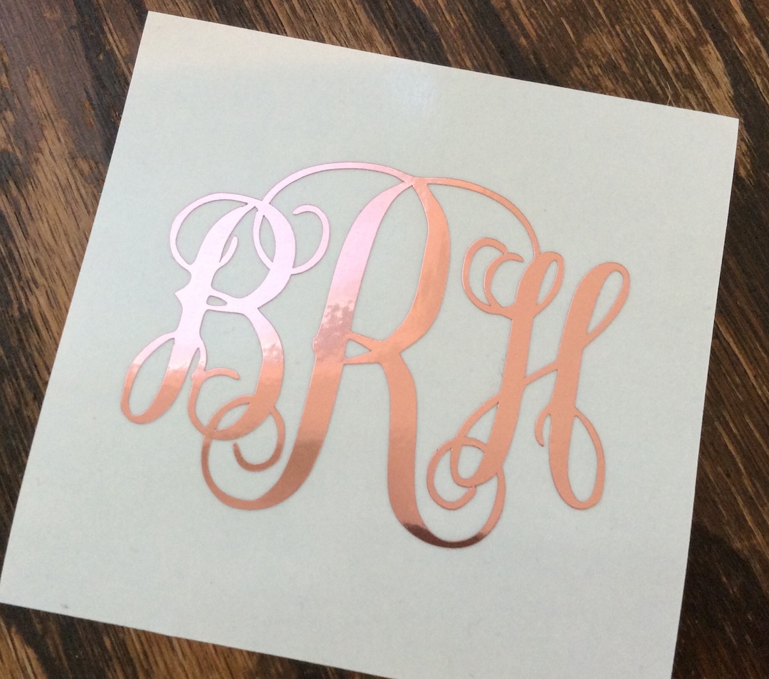 Rose Gold Monogram Decal, Rose Gold Metallic Decal, Rose Gold Monogram ...