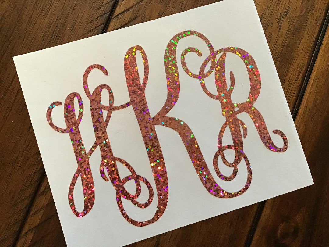 Monogram Decal, Holographic Monogram Sticker, Rose Gold Monogram Decal ...