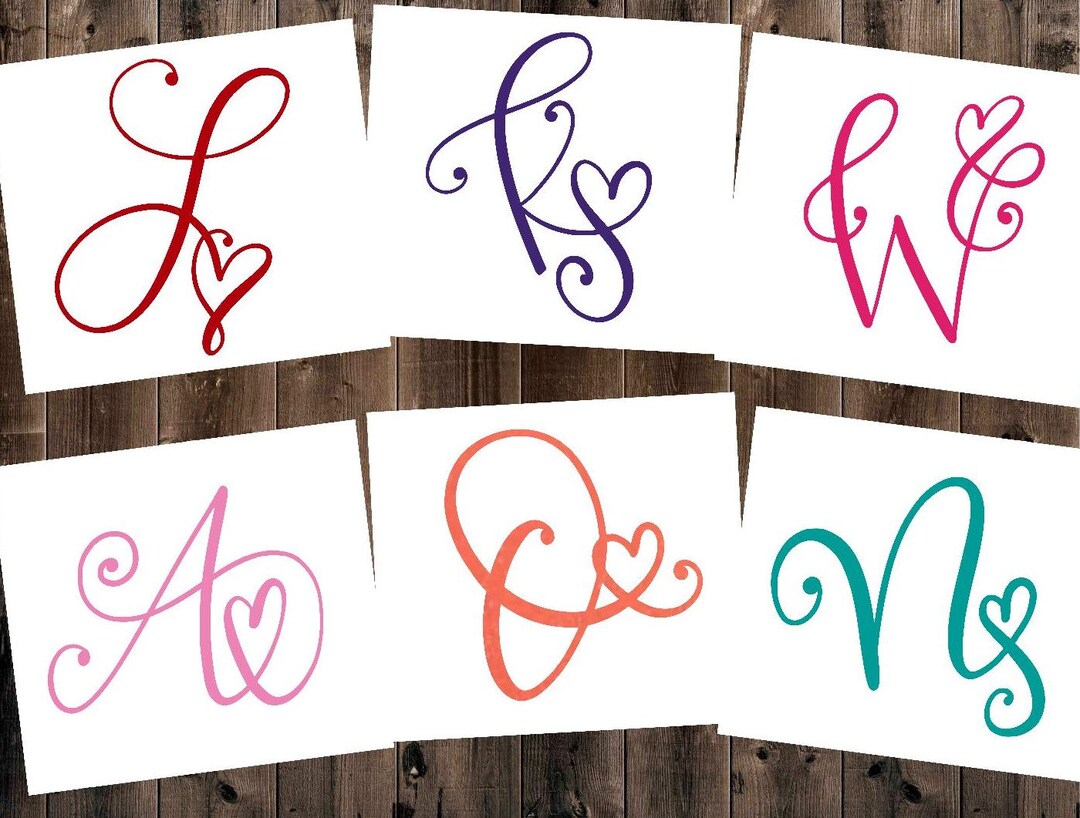 Heart Initial Monogram Decal for Yeti Tumbler Cup, Custom Heart Letter ...