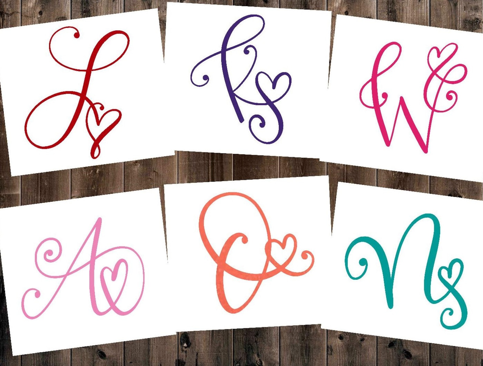 Heart Initial Monogram Decal for Yeti Tumbler Cup, Custom Heart Letter ...