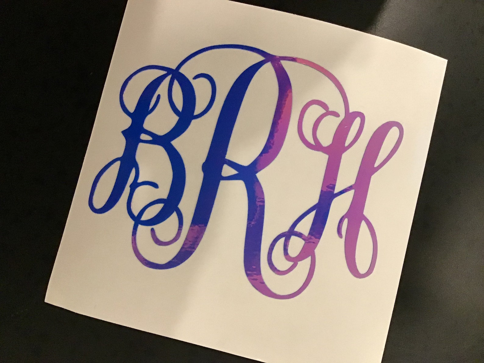 Holographic Monogram Decal, Vine Script Monogram, Holographic Monogram ...