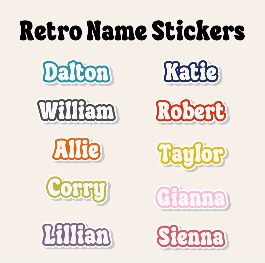 Vinyl Name Sticker, Water Bottle Sticker, Retro Name Decal, Kids Party ...