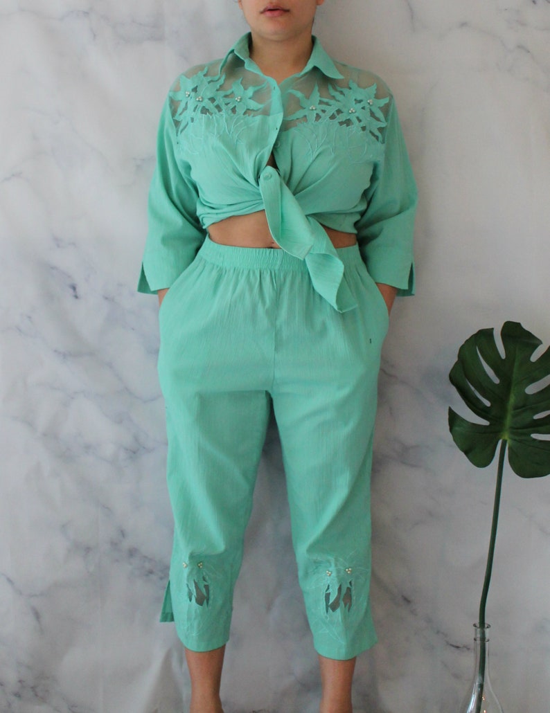 Vintage Pastel Matching Set Mint Green Palm Trees the - Etsy