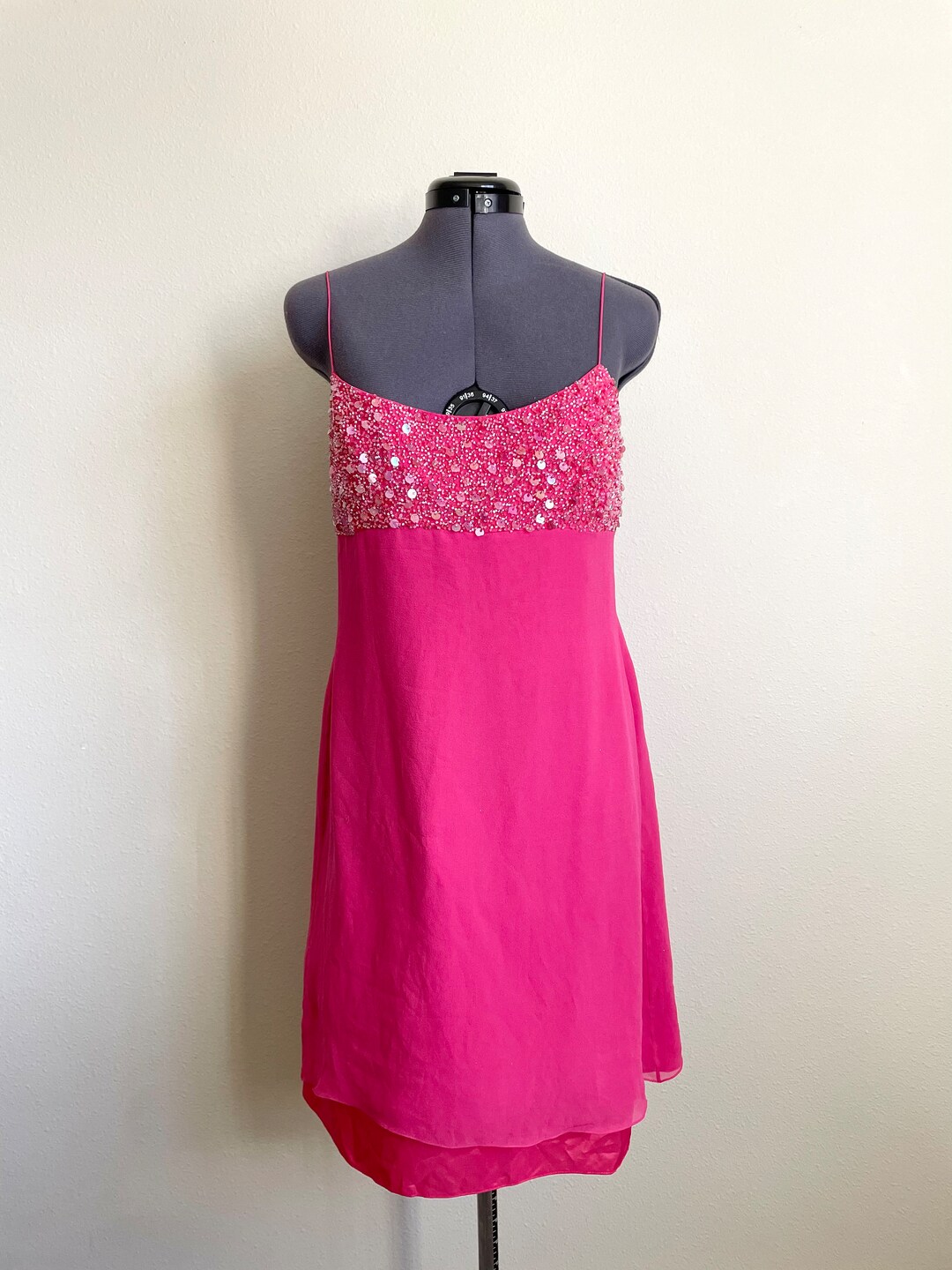 Vtg 90s Y2K Silk Beaded Hot Pink Party Dress | Linda Allard Ellen Tracy ...