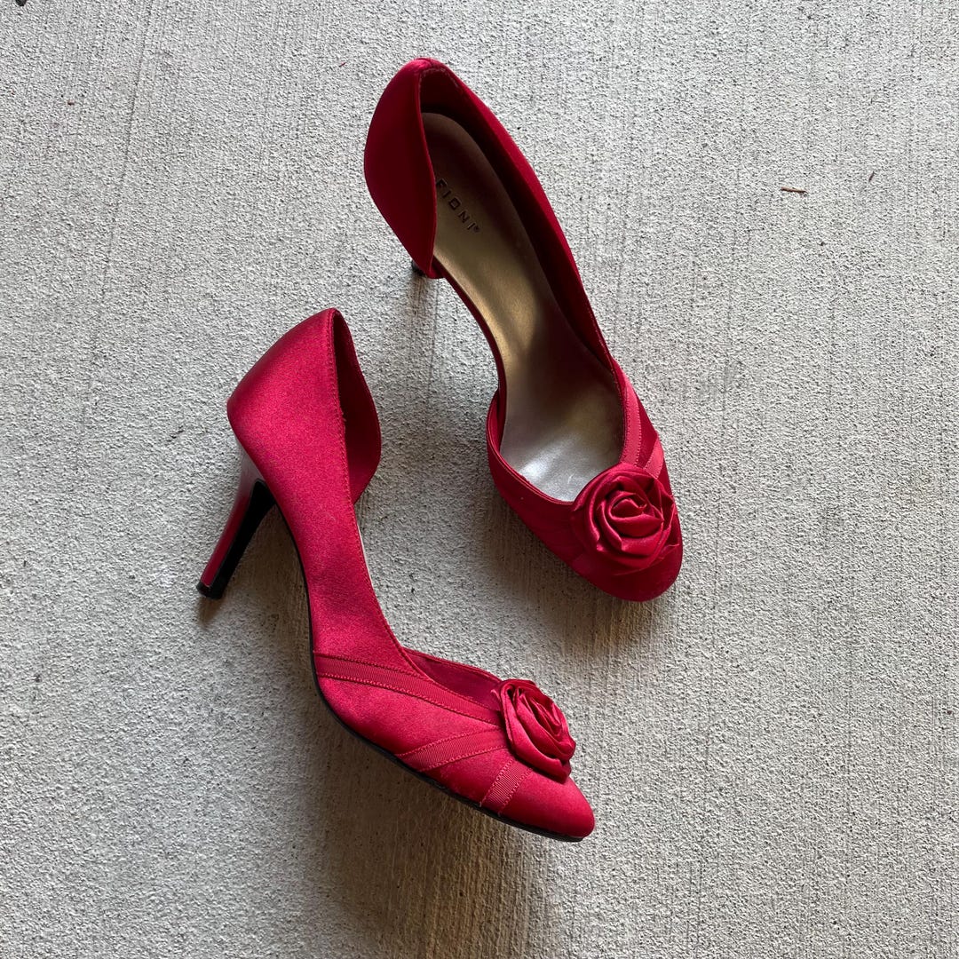 Vintage Red Satin Rosette Heels Late 90s / Early 00s Y2k US Size 7 - Etsy